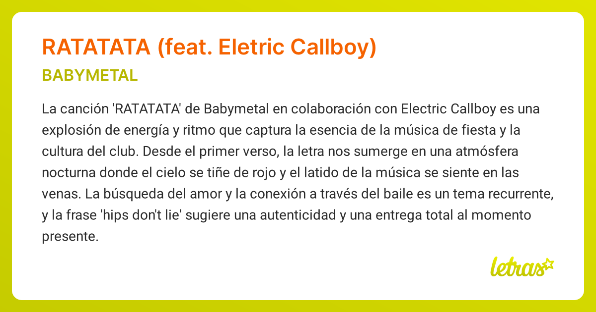 Significado de la canción RATATATA (feat. Eletric Callboy) (BABYMETAL ...