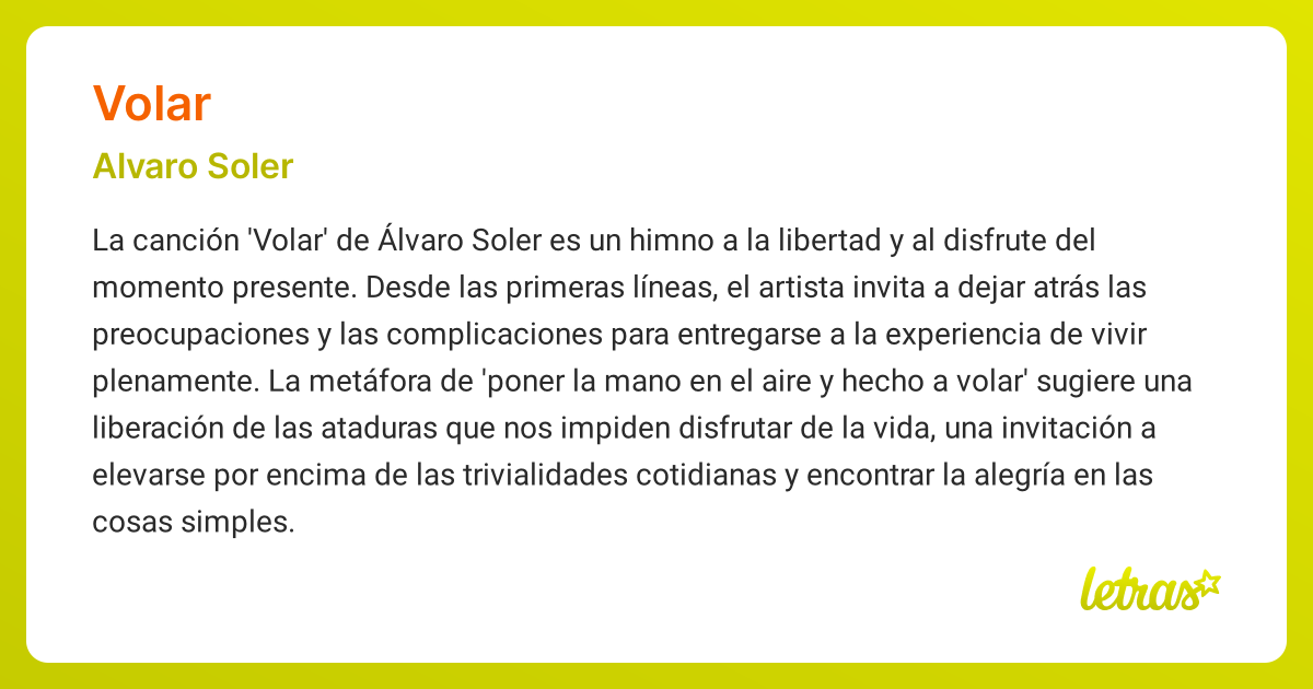Significado de la canción VOLAR (Alvaro Soler) - LETRAS.COM