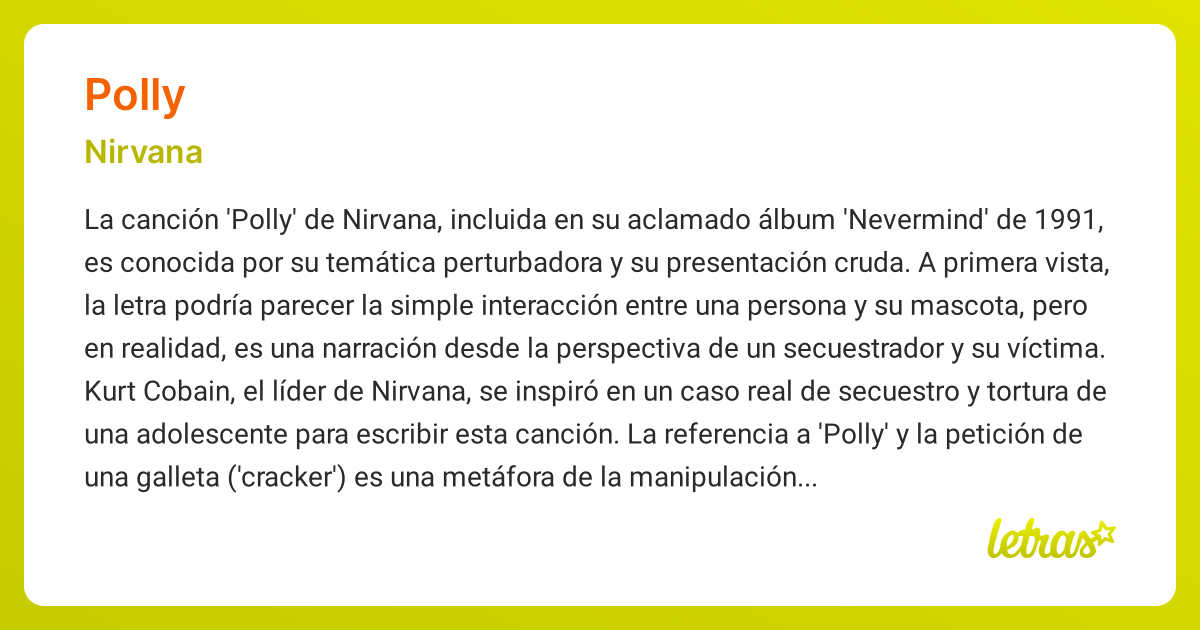 Significado de la canción POLLY (Nirvana) - LETRAS.COM