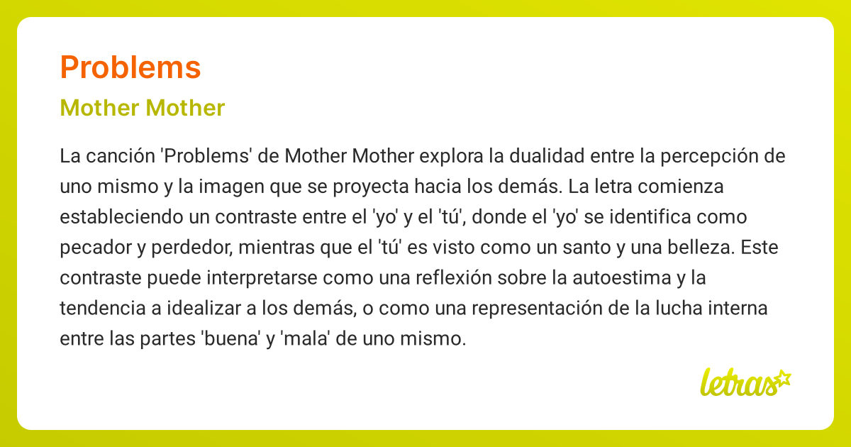 Significado de la canción PROBLEMS (Mother Mother) - LETRAS.COM