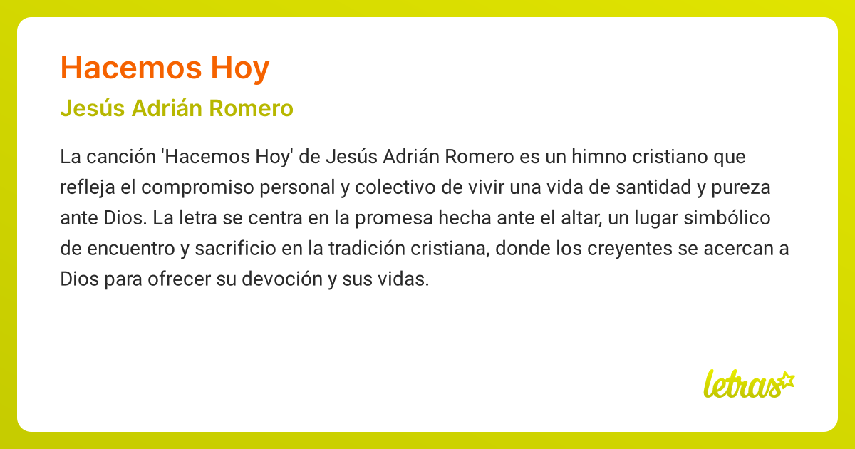 Significado de la canción HACEMOS HOY (Jesús Adrián Romero) - LETRAS.COM