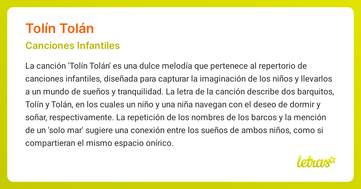 Significado de la canción TOLÍN TOLÁN (Canciones Infantiles) - LETRAS.COM