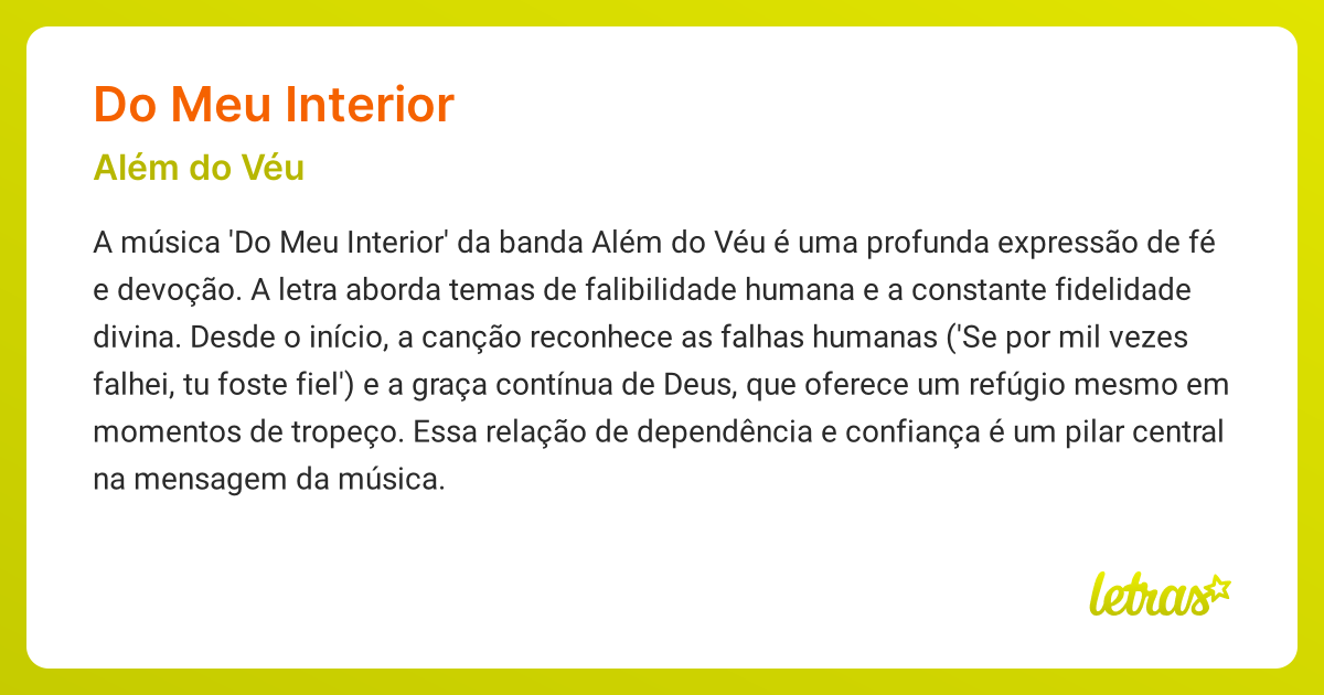 Significado da música DO MEU INTERIOR (Além do Véu) - LETRAS.MUS.BR