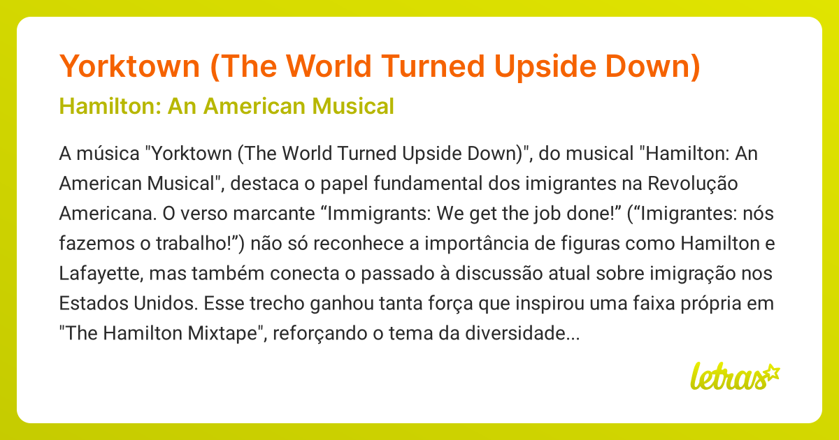 Significado da música Yorktown (The World Turned Upside Down) (Hamilton ...