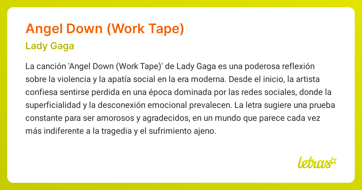 Significado de la canción ANGEL DOWN (WORK TAPE) (Lady Gaga) - LETRAS.COM