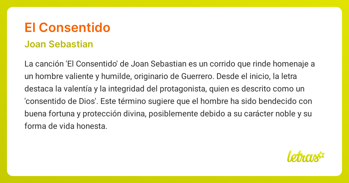 Significado de la canción EL CONSENTIDO (Joan Sebastian) - LETRAS.COM