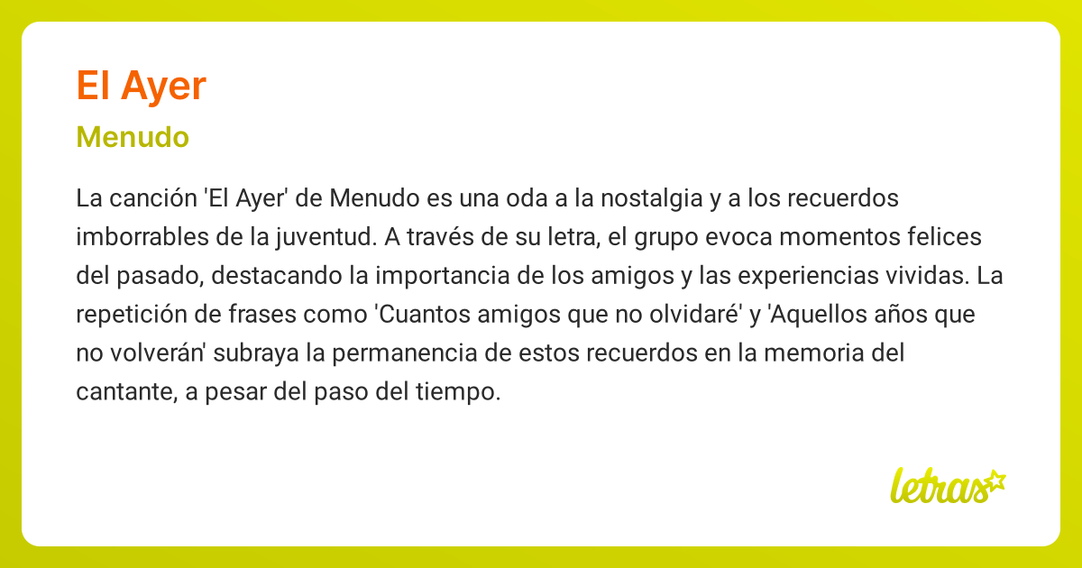Significado de la canción EL AYER (Menudo) - LETRAS.COM