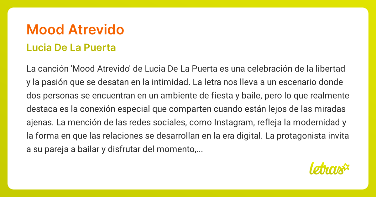 Significado de la canción MOOD ATREVIDO (Lucia De La Puerta) - LETRAS.COM