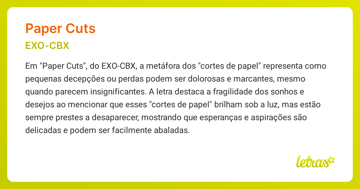 Significado da música PAPER CUTS (EXO-CBX) - LETRAS.MUS.BR