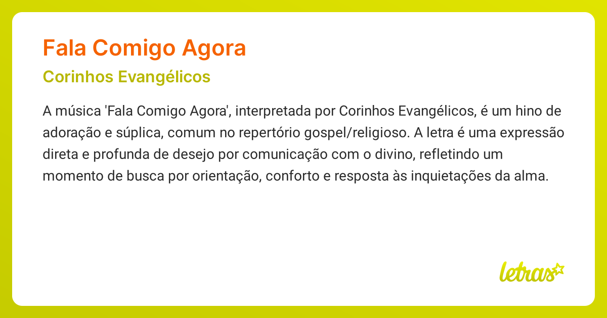 Significado da música FALA COMIGO AGORA (Corinhos Evangélicos) - LETRAS ...