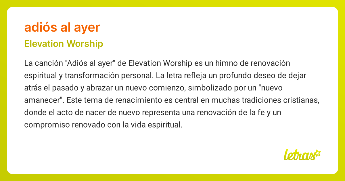 Significado de la canción ADIÓS AL AYER (Elevation Worship) - LETRAS.COM