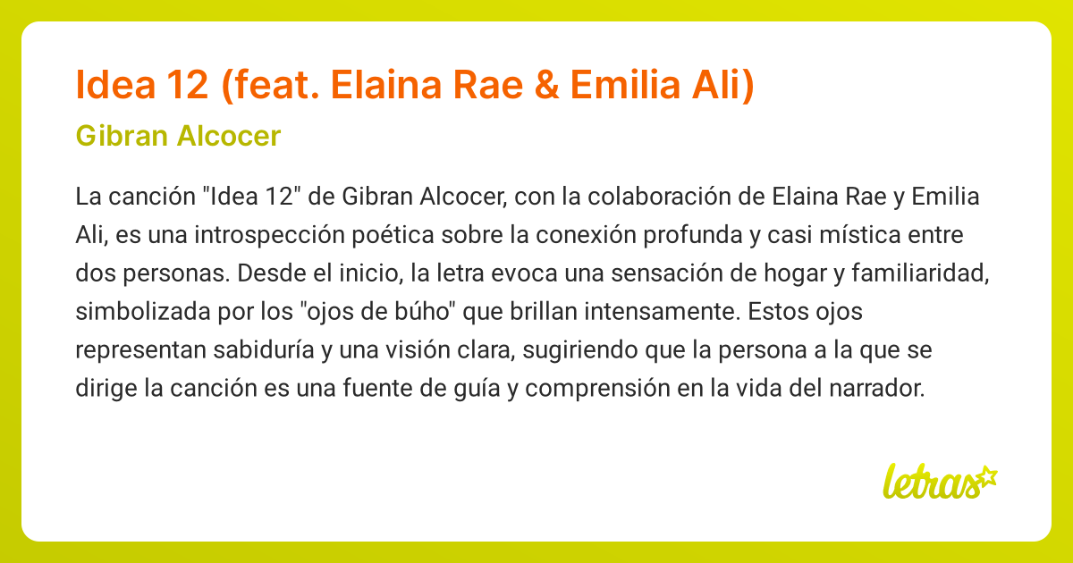 Significado de la canción Idea 12 (feat. Elaina Rae & Emilia Ali ...