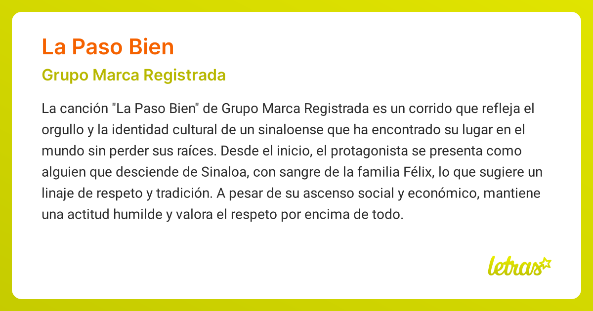 Significado de la canción LA PASO BIEN (Grupo Marca Registrada ...
