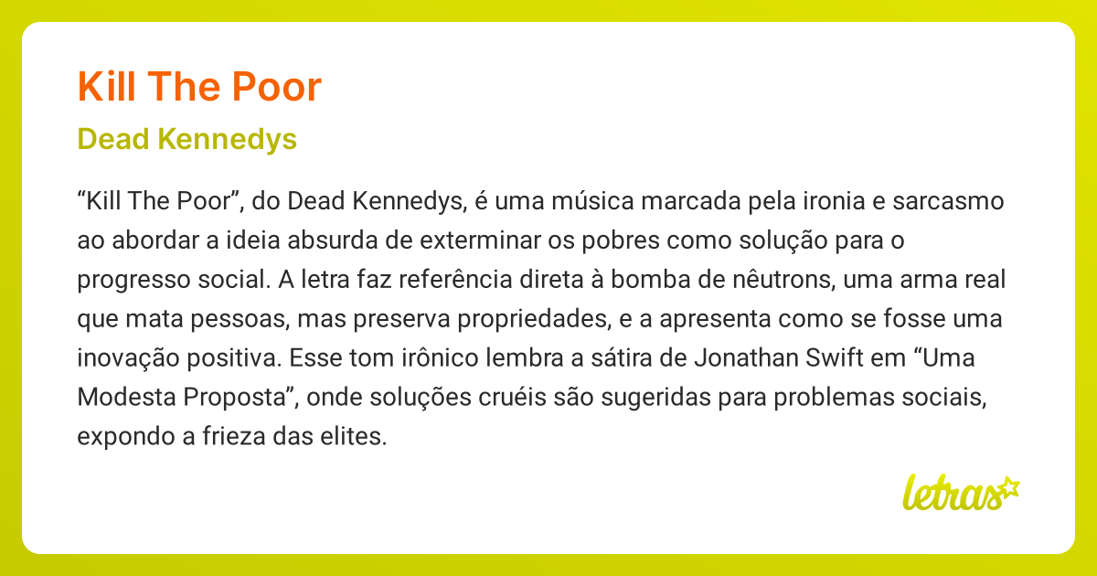Significado da música KILL THE POOR (Dead Kennedys) - LETRAS.MUS.BR