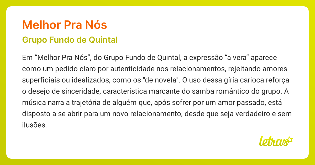 Significado da música MELHOR PRA NÓS (Grupo Fundo de Quintal) - LETRAS ...