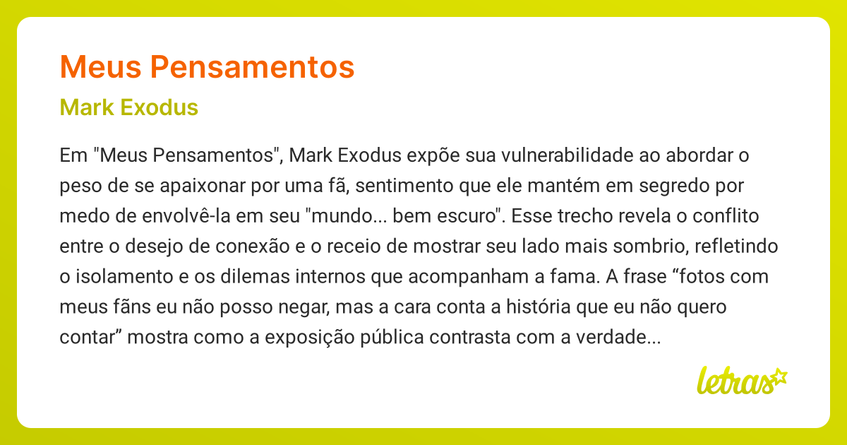 Significado da música MEUS PENSAMENTOS (Mark Exodus) - LETRAS.MUS.BR
