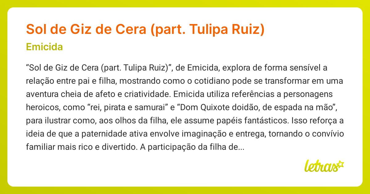 Significado da música Sol de Giz de Cera (part. Tulipa Ruiz) (Emicida ...