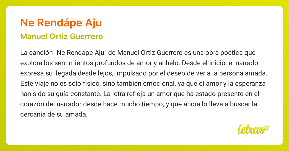 Significado de la canción NE RENDÁPE AJU (Manuel Ortiz Guerrero ...