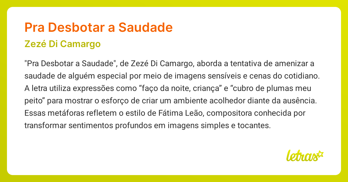 Significado da música PRA DESBOTAR A SAUDADE (Zezé Di Camargo) - LETRAS ...