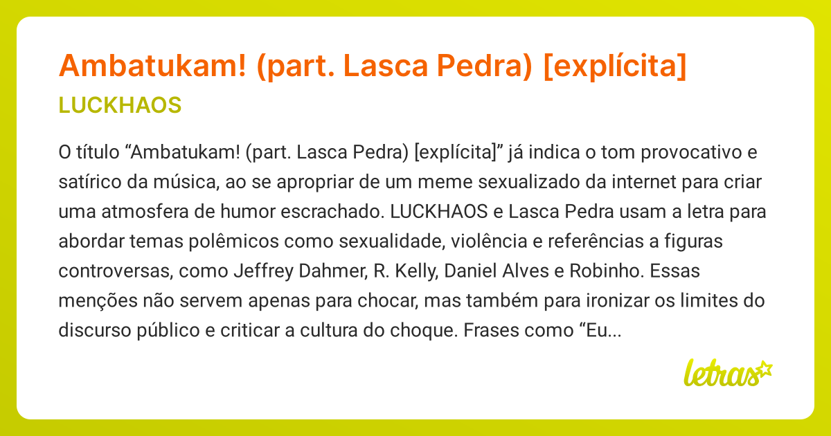 Significado da música Ambatukam! (part. Lasca Pedra) [explícita ...
