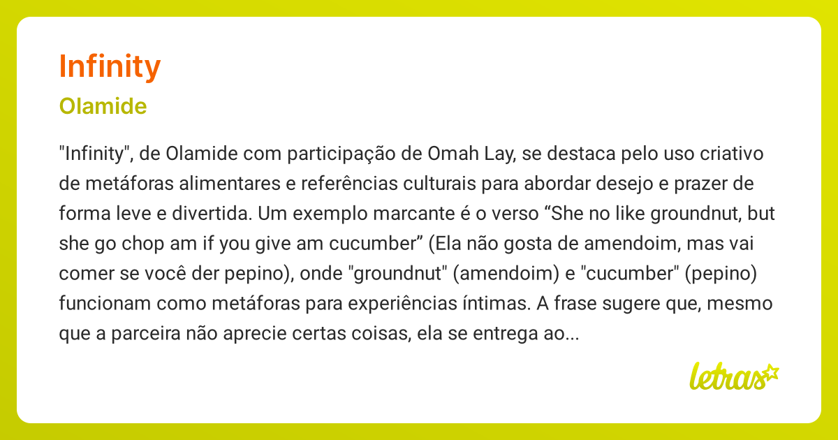 Significado da música INFINITY (Olamide) - LETRAS.MUS.BR