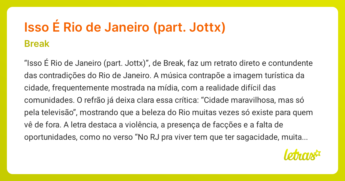 Significado da música Isso É Rio de Janeiro (part. Jottx) (Break ...