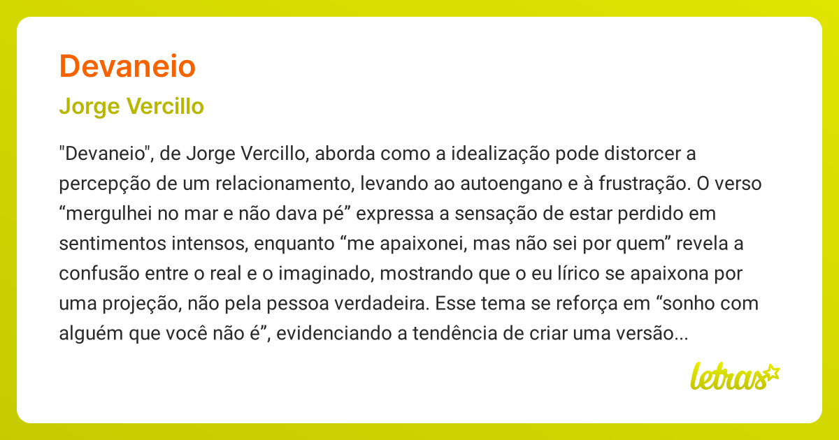 Significado da música DEVANEIO (Jorge Vercillo) - LETRAS.MUS.BR