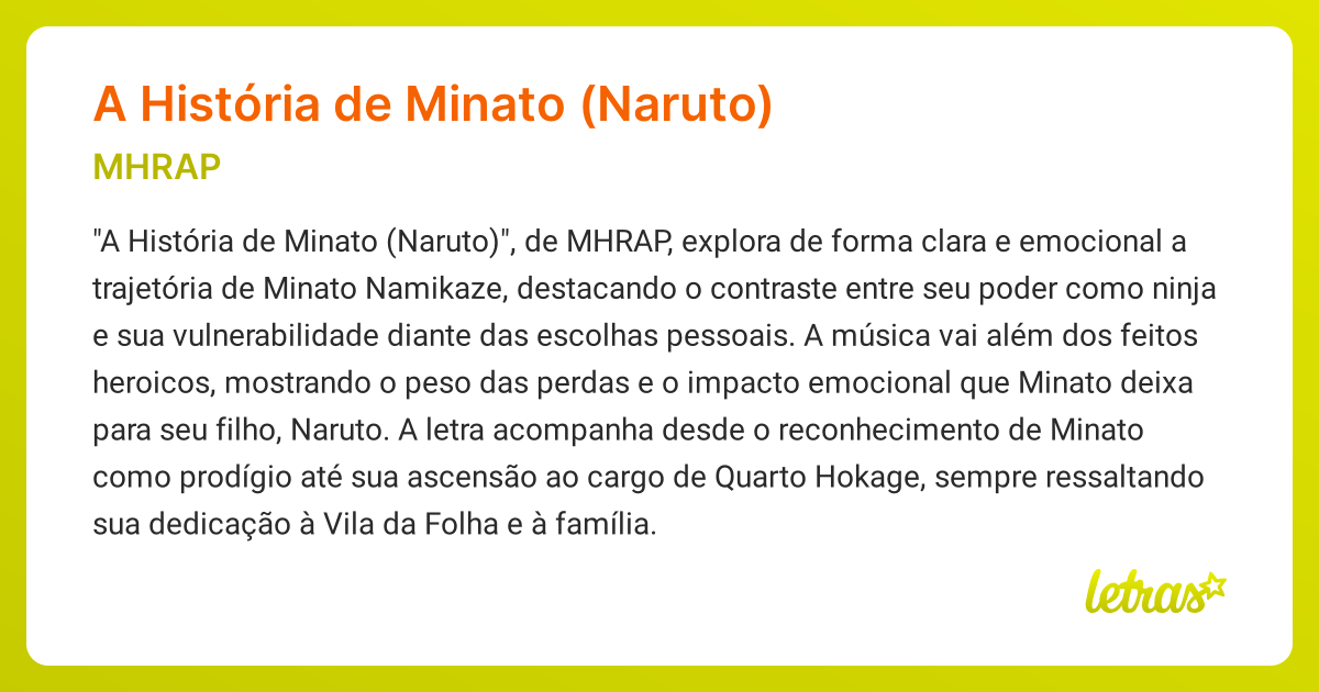 Significado da música A HISTÓRIA DE MINATO (NARUTO) (MHRAP) - LETRAS.MUS.BR