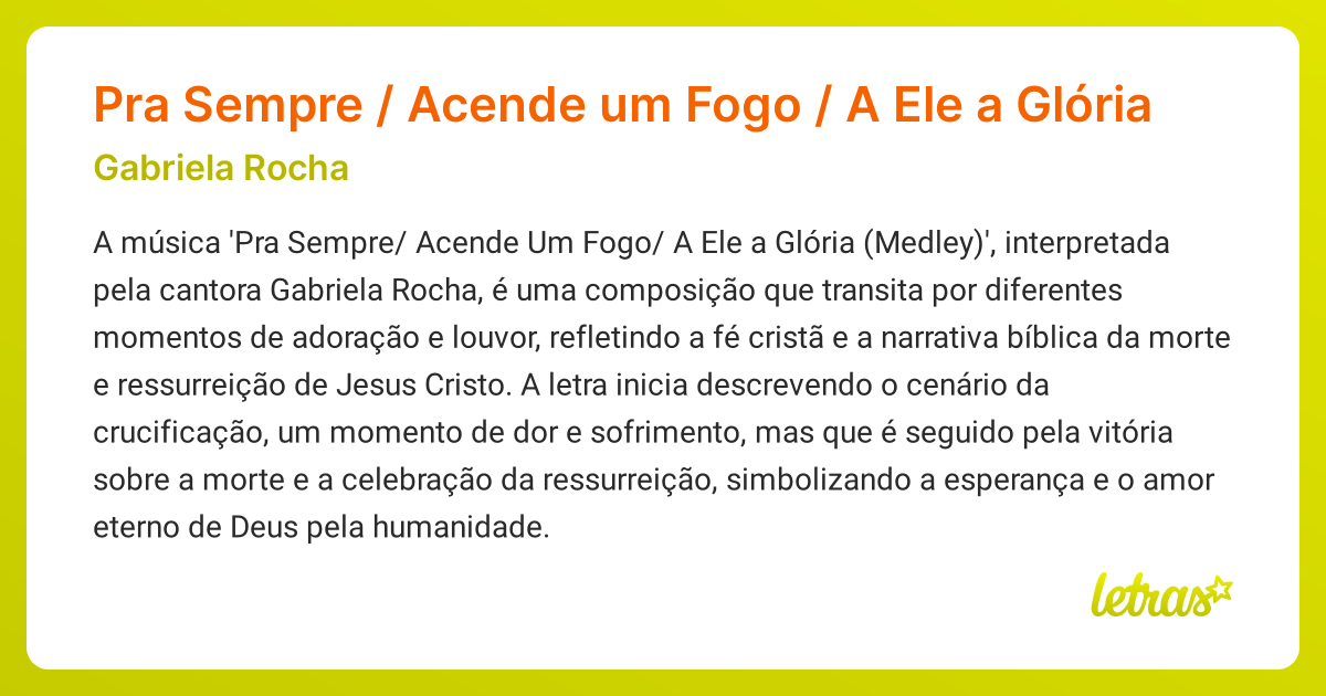 Significado da música Pra Sempre / Acende um Fogo / A Ele a Glória ...