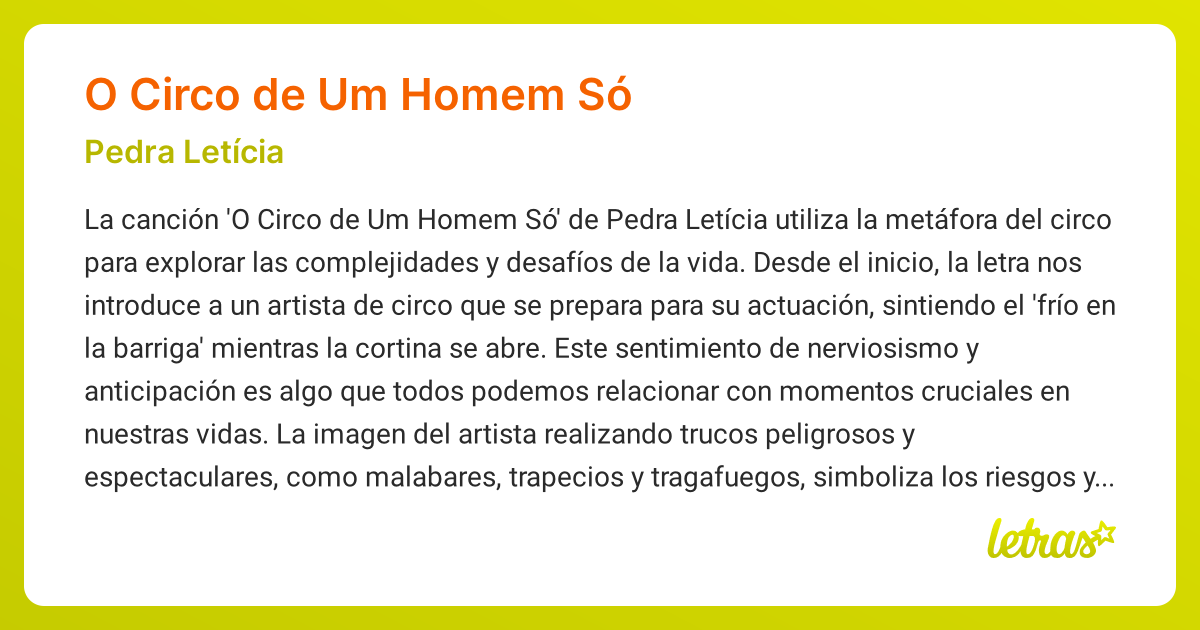 Significado de la canción O CIRCO DE UM HOMEM SÓ (Pedra Letícia ...