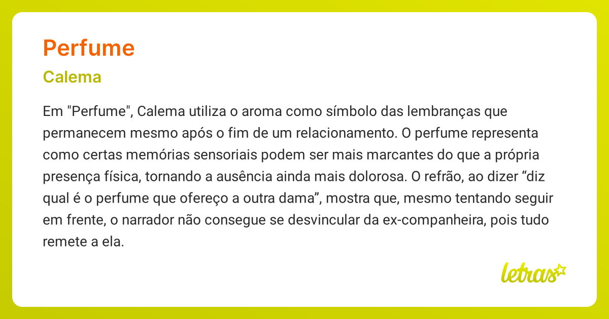 Significado da música PERFUME (Calema) - LETRAS.MUS.BR