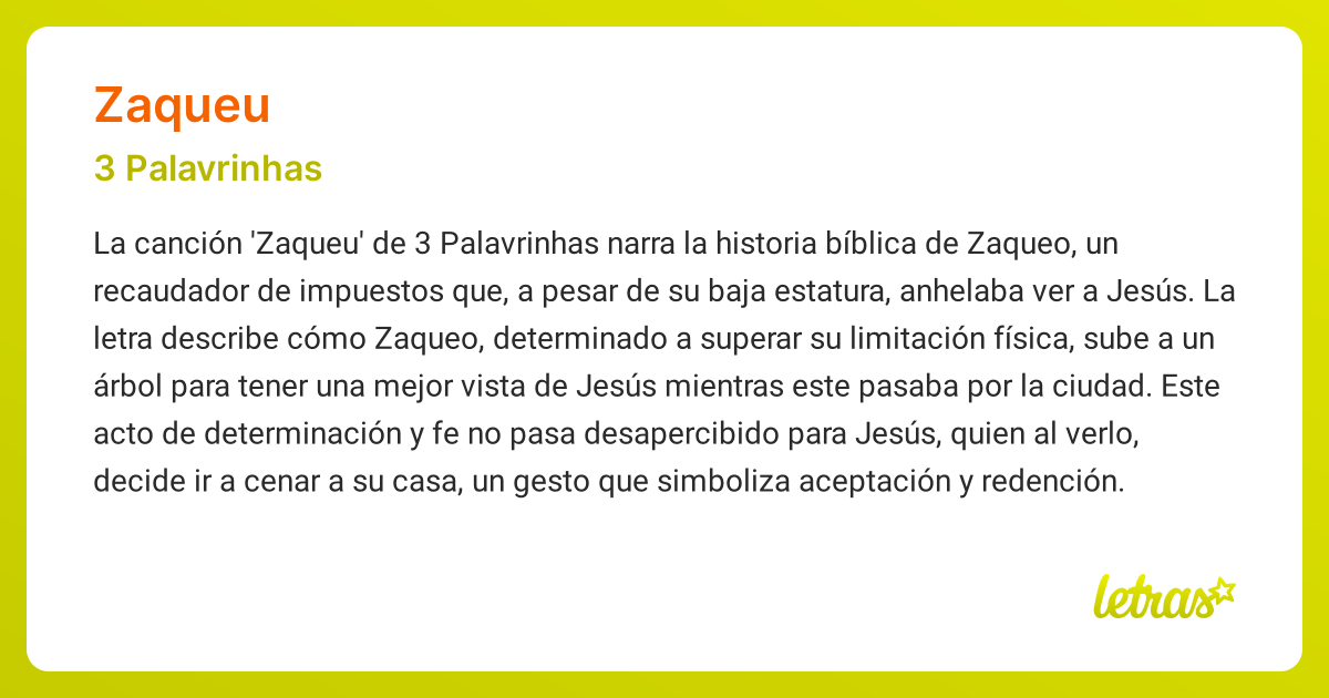 Significado de la canción ZAQUEU (3 Palavrinhas) - LETRAS.COM