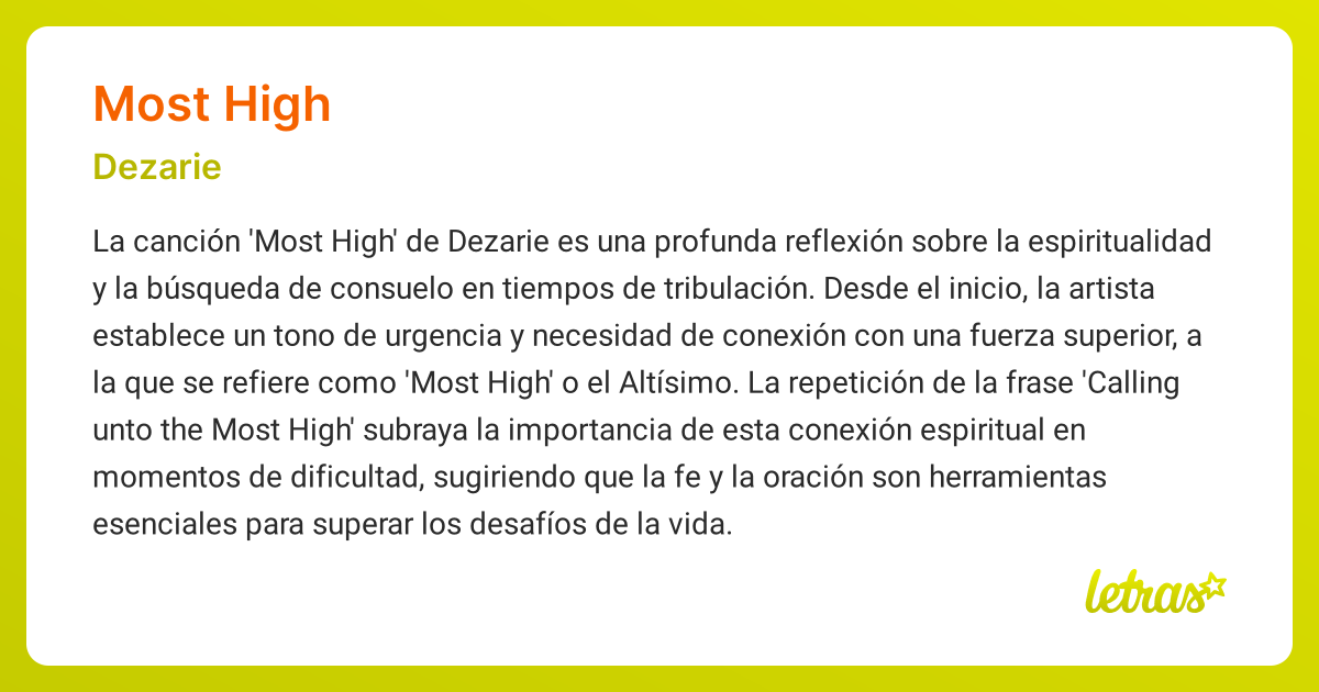 Significado de la canción MOST HIGH (Dezarie) - LETRAS.COM