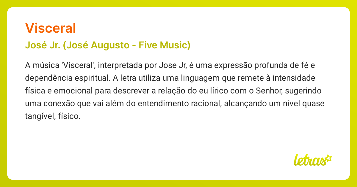 Significado da música VISCERAL (José Jr. (José Augusto - Five Music ...