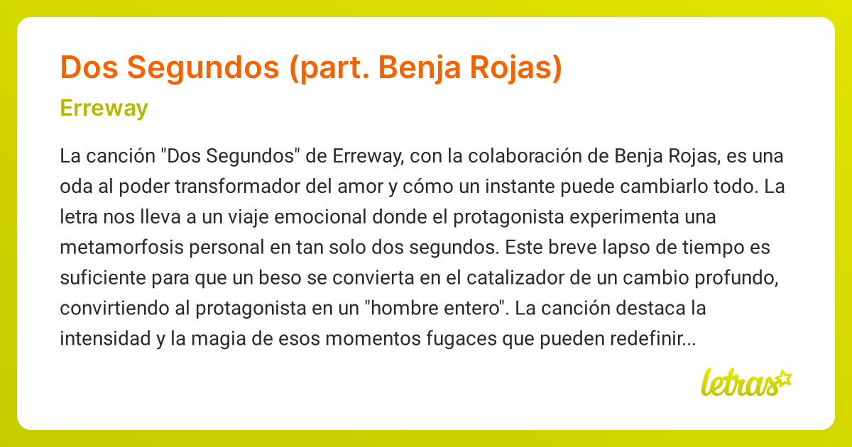 Significado de la canción Dos Segundos (part. Benja Rojas) (Erreway ...