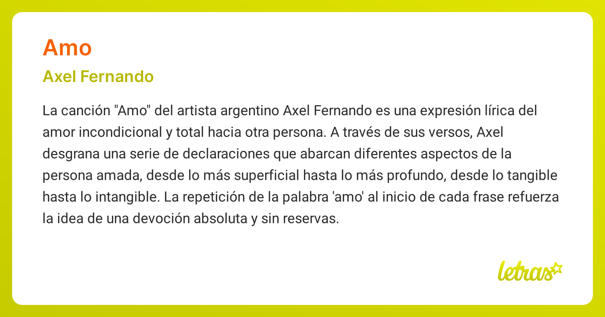 Significado de la canción AMO (Axel Fernando) - LETRAS.COM