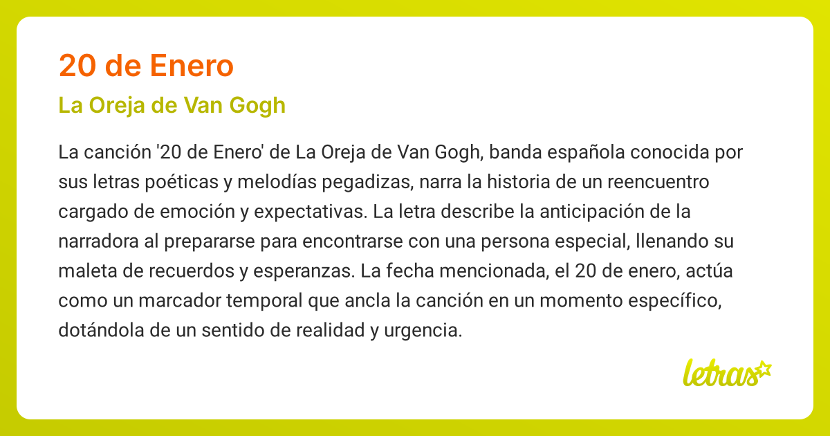 Significado de la canción 20 DE ENERO (La Oreja de Van Gogh) - LETRAS.COM