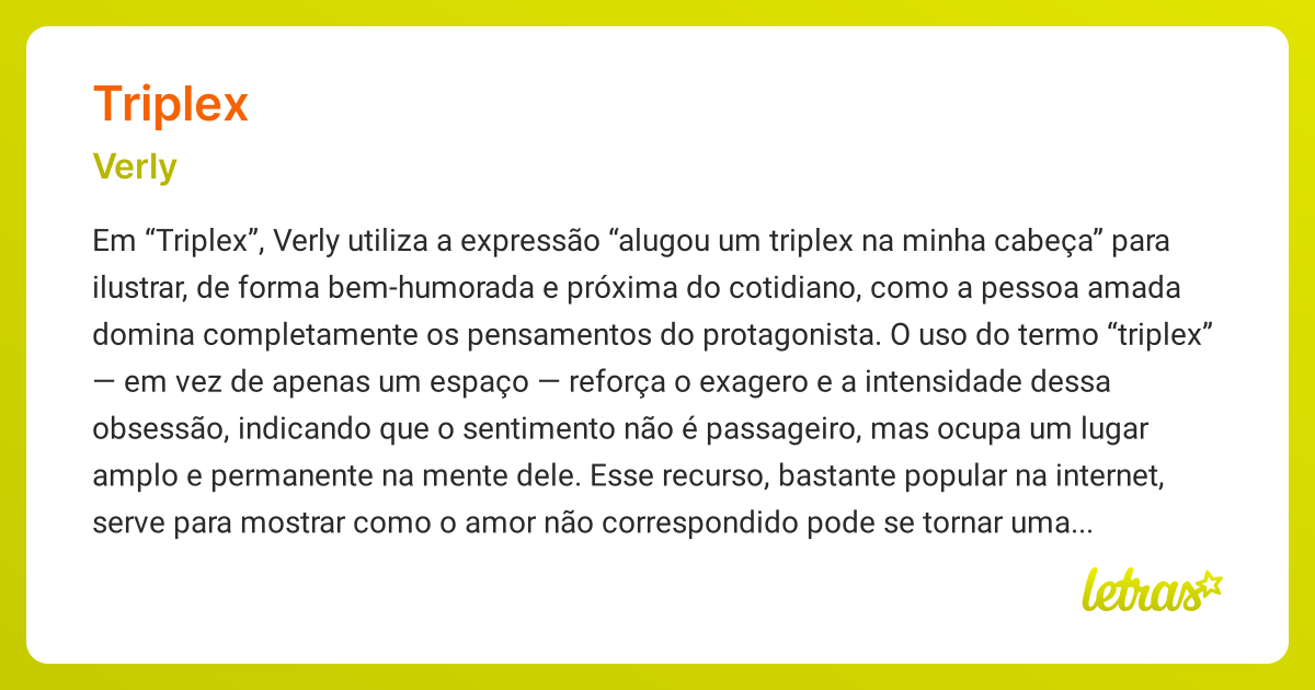 Significado da música TRIPLEX (Verly) - LETRAS.MUS.BR