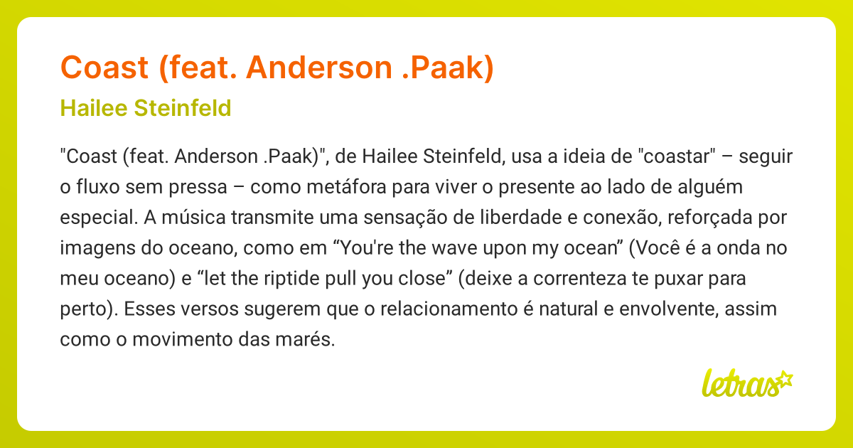Significado da música COAST (FEAT. ANDERSON .PAAK) (Hailee Steinfeld ...