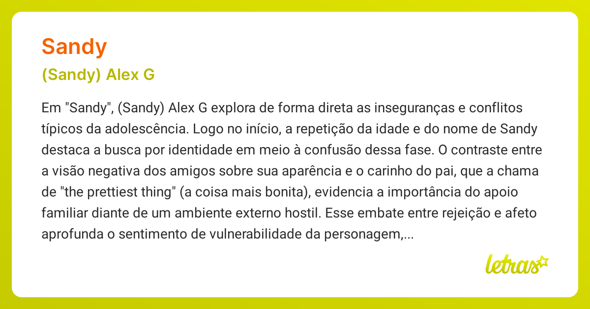 Significado da música SANDY ((Sandy) Alex G) - LETRAS.MUS.BR