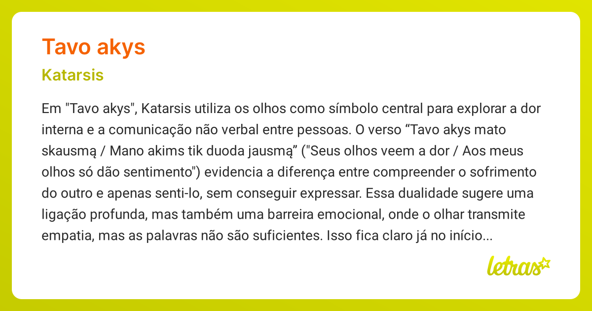 Significado da música TAVO AKYS (Katarsis) - LETRAS.MUS.BR