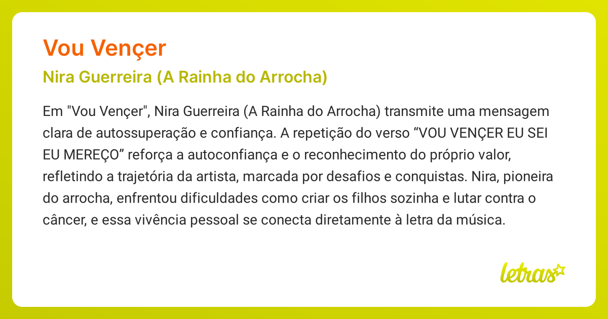 Significado da música VOU VENÇER (Nira Guerreira (A Rainha do Arrocha ...