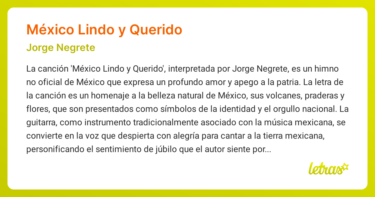 Significado de la canción MÉXICO LINDO Y QUERIDO (Jorge Negrete ...