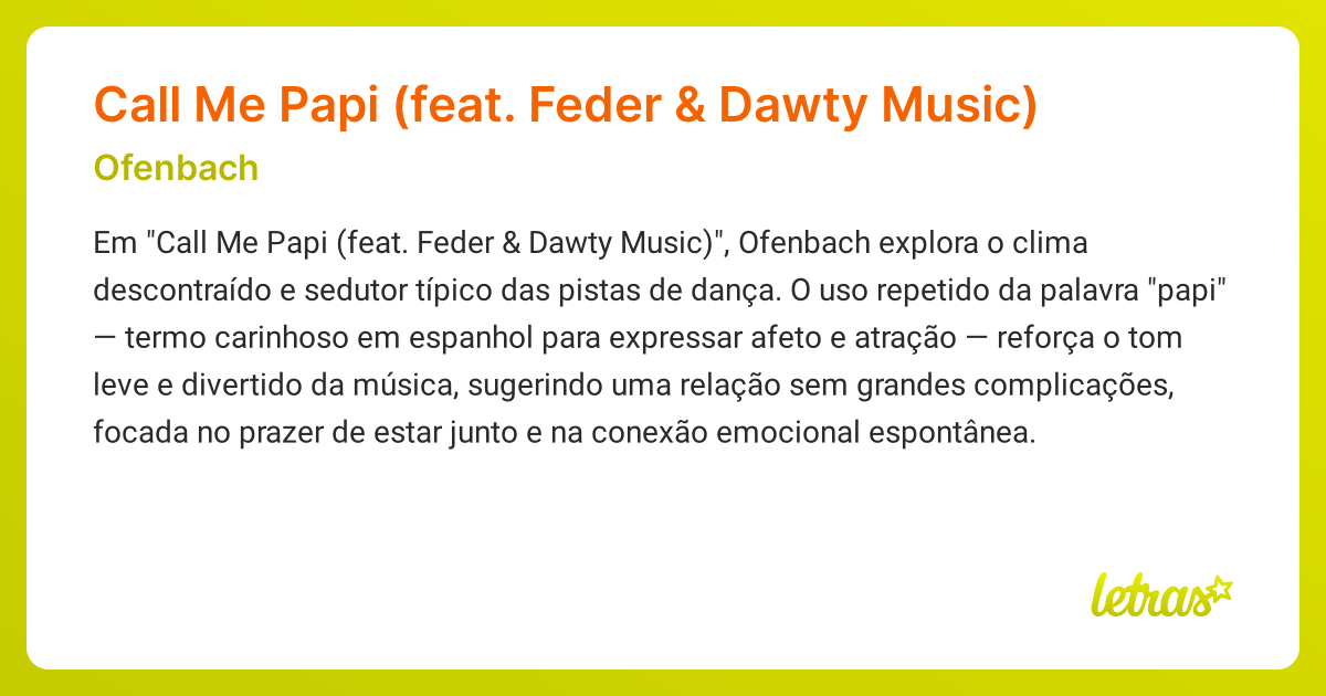 Significado da música Call Me Papi (feat. Feder & Dawty Music ...