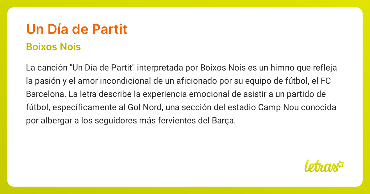 Significado de la canción UN DÍA DE PARTIT (Boixos Nois) - LETRAS.COM