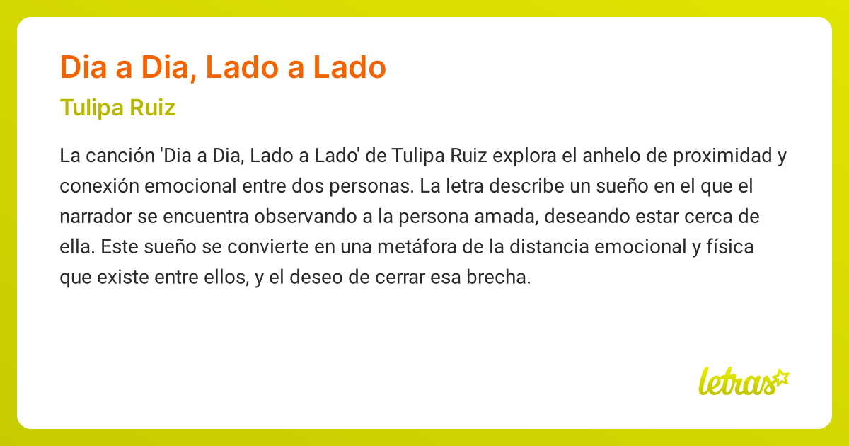 Significado de la canción DIA A DIA, LADO A LADO (Tulipa Ruiz) - LETRAS.COM