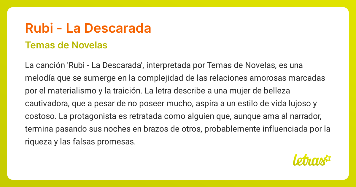 Significado de la canción RUBI - LA DESCARADA (Temas de Novelas ...