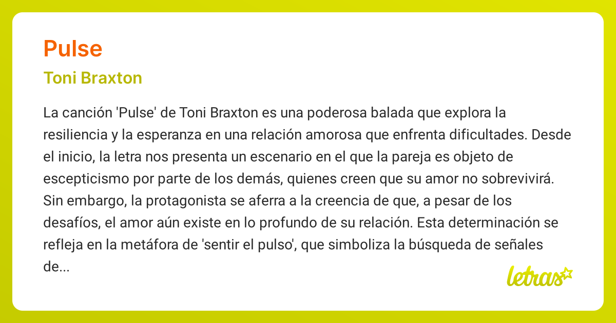 Significado de la canción PULSE (Toni Braxton) - LETRAS.COM