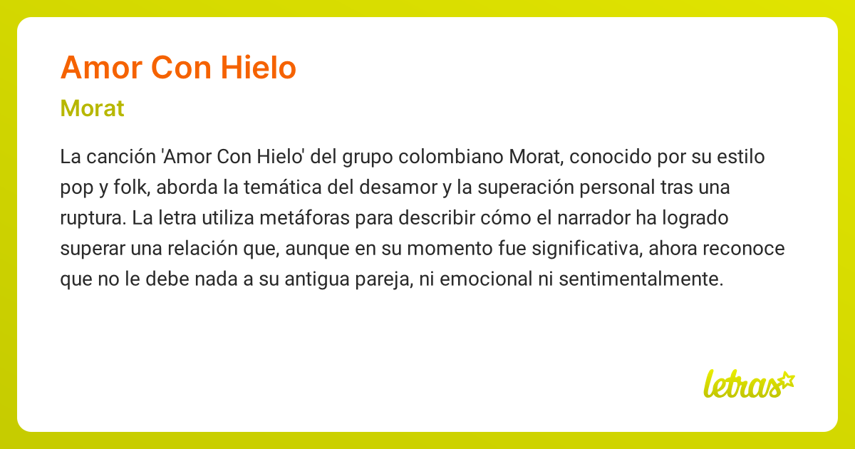 Significado de la canción AMOR CON HIELO (Morat) - LETRAS.COM