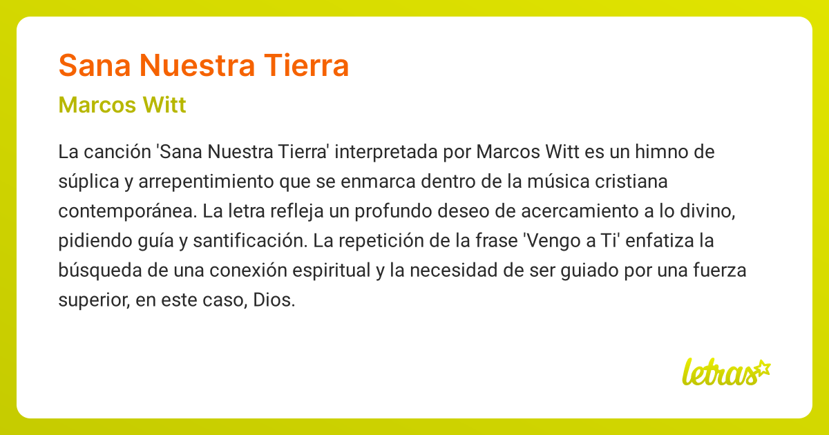 Significado de la canción SANA NUESTRA TIERRA (Marcos Witt) - LETRAS.COM